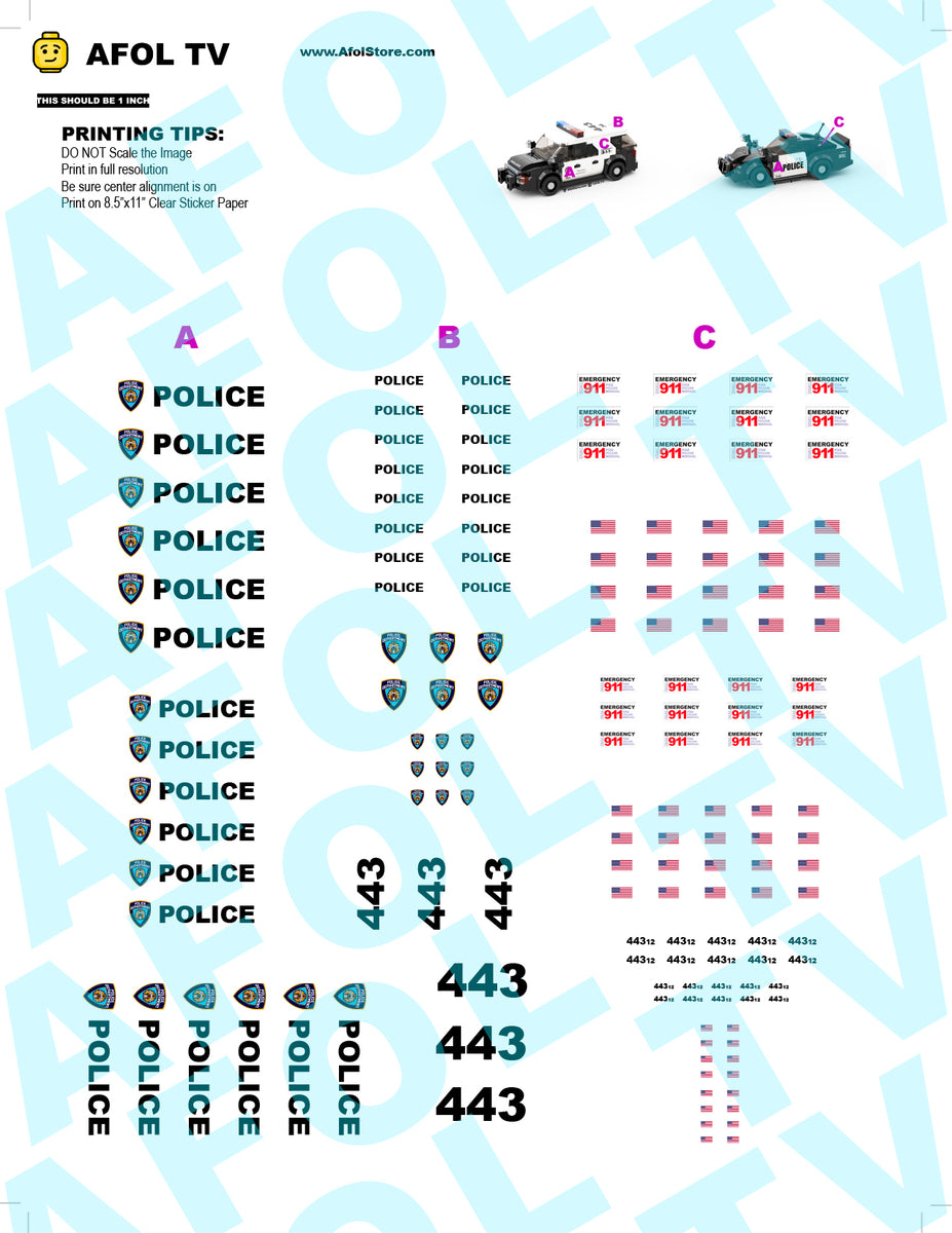 Police Vehicle Sticker Pack (Black) [STICKERS] – AFOL TV